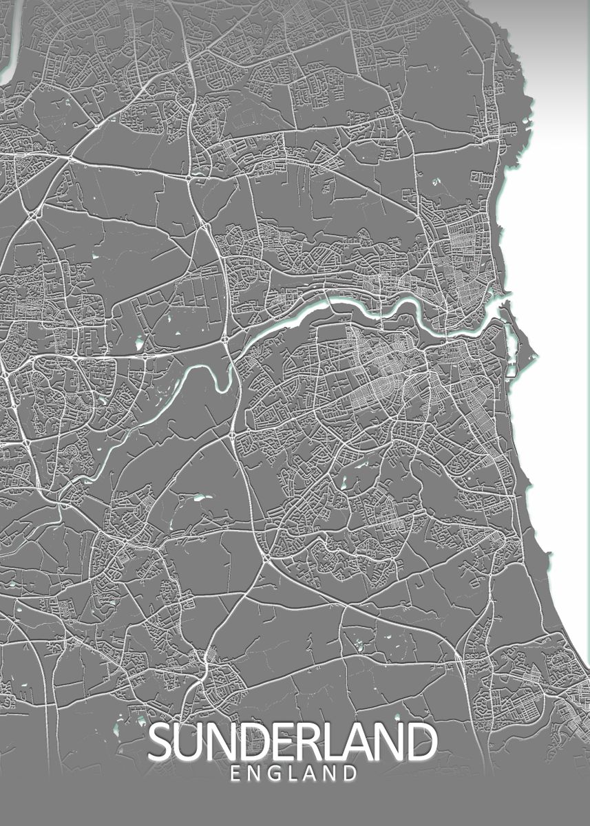 'Sunderland Grey City Map' Poster by City Map Art Prints | Displate