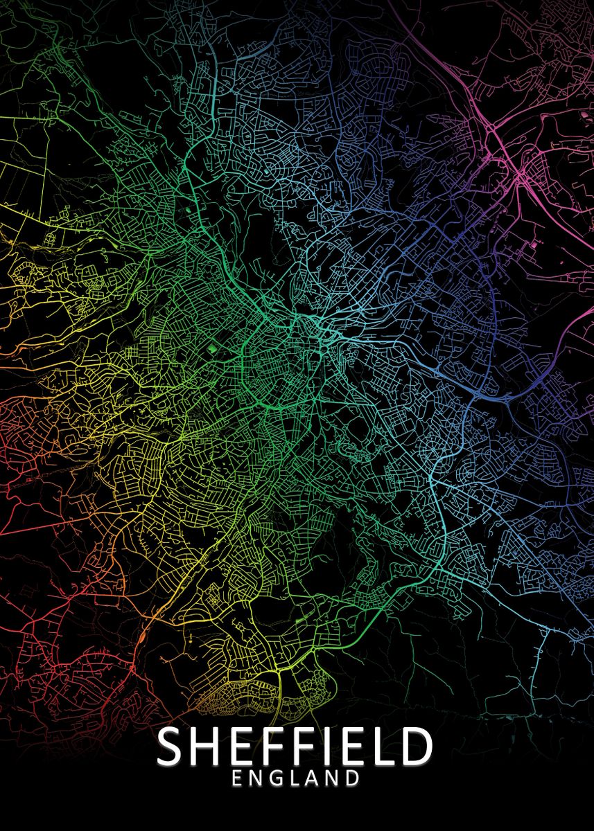 'Sheffield Rainbow City Map' Poster, picture, metal print, paint by ...