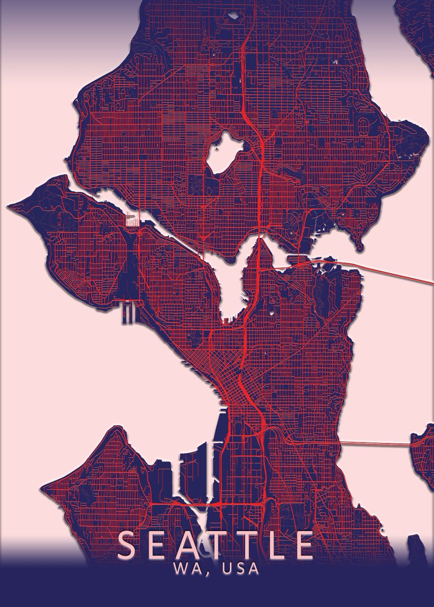 'Seattle Dark Blue City Map' Poster by City Map Art Prints | Displate