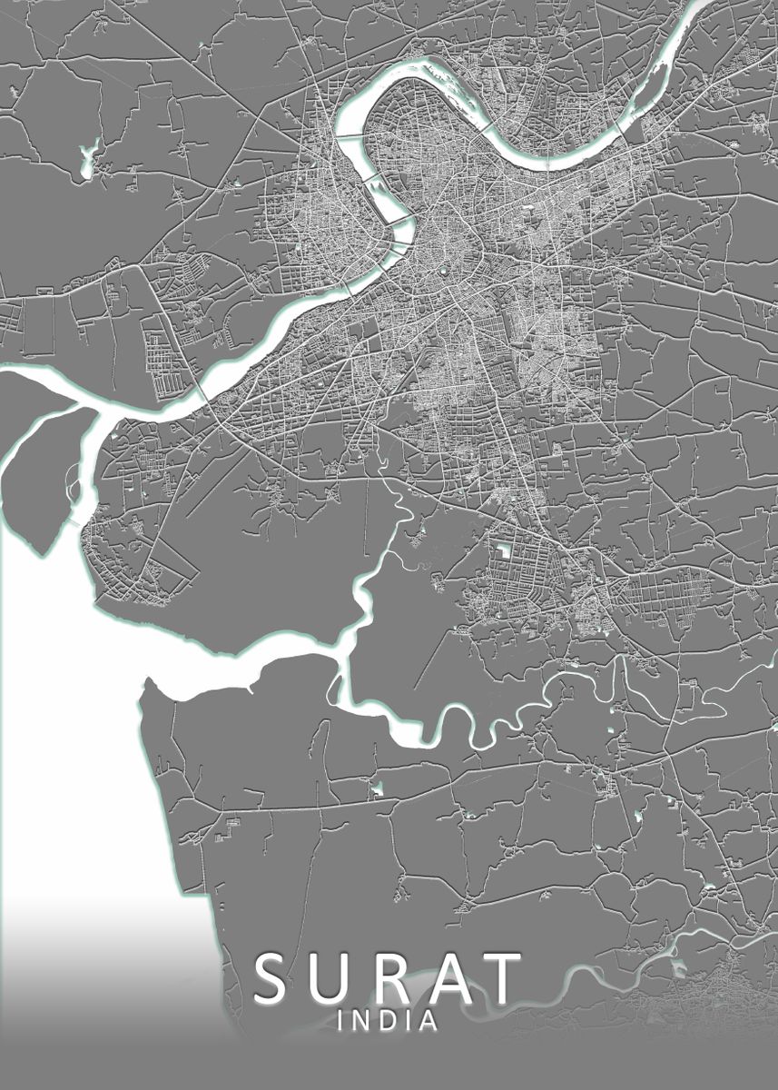 'Surat Grey City Map' Poster, picture, metal print, paint by City Map ...