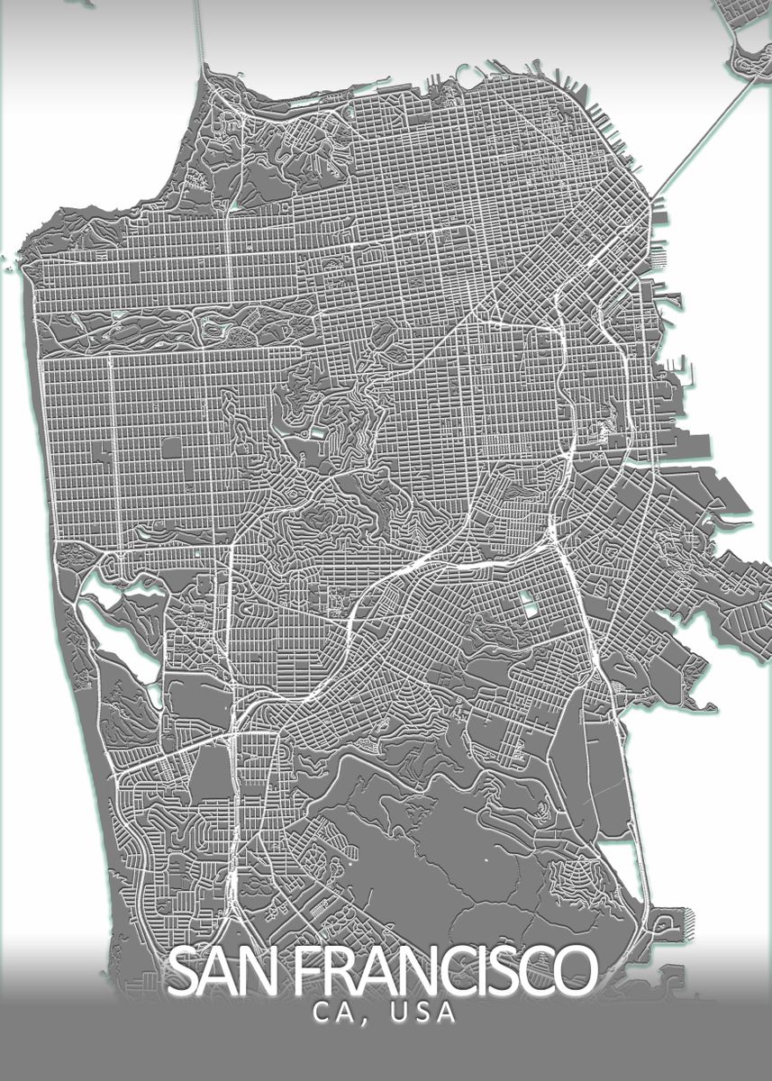'San Francisco Grey CityMap' Poster by City Map Art Prints | Displate