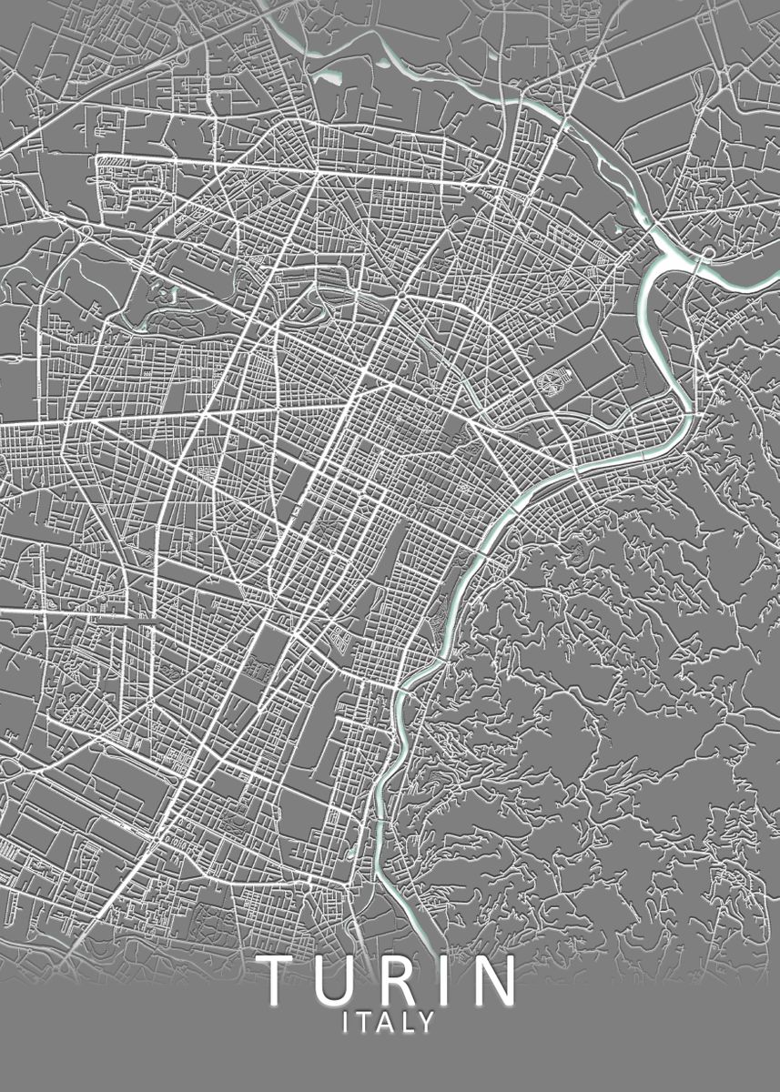 'Turin Grey City Map' Poster by City Map Art Prints | Displate