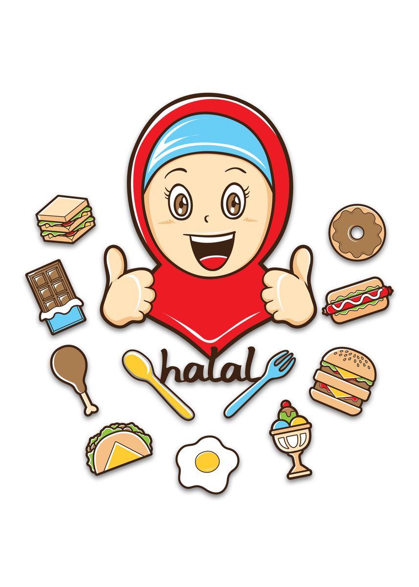'happy girl with halal food' Poster, picture, metal print, paint by ...