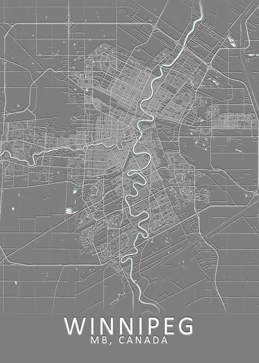 'Winnipeg Grey City Map' Poster, picture, metal print, paint by City ...