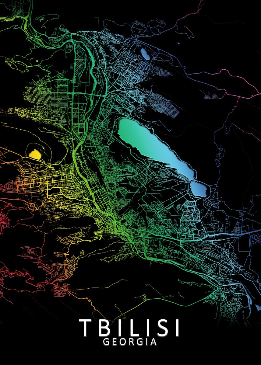 'Tbilisi Rainbow City Map' Poster, picture, metal print, paint by City ...