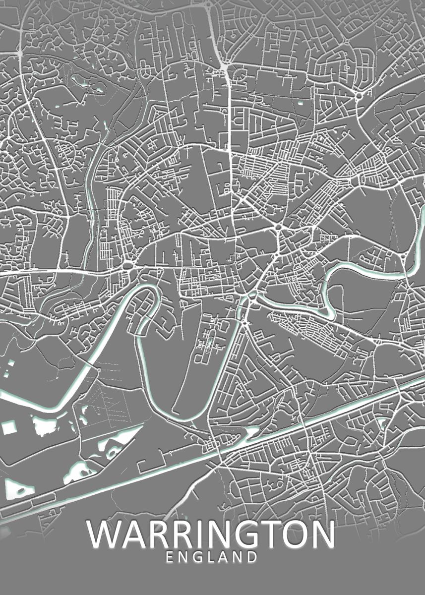 'Warrington Grey City Map' Poster by City Map Art Prints | Displate