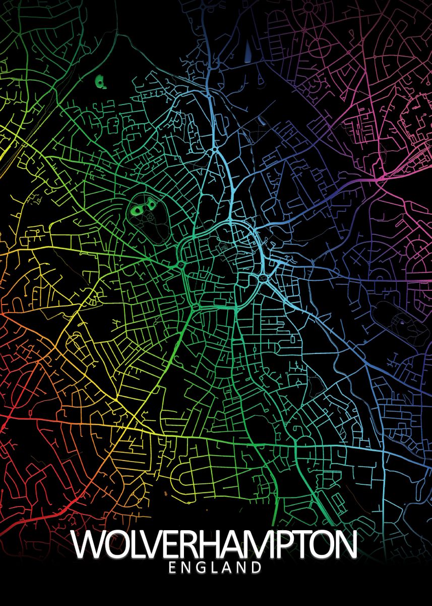 'Wolverhampton Rainbow Map' Poster, picture, metal print, paint by City ...