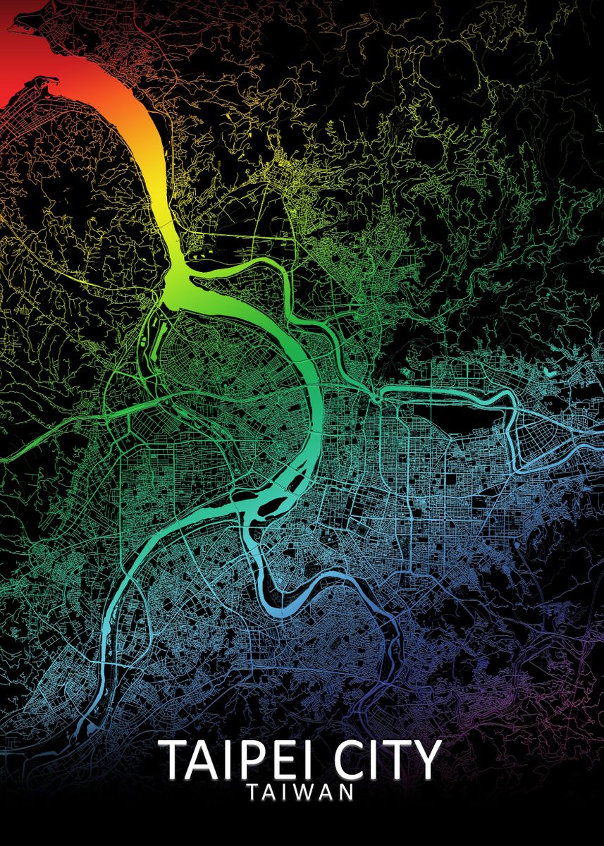 'Taipei City Rainbow Map' Poster, picture, metal print, paint by City ...
