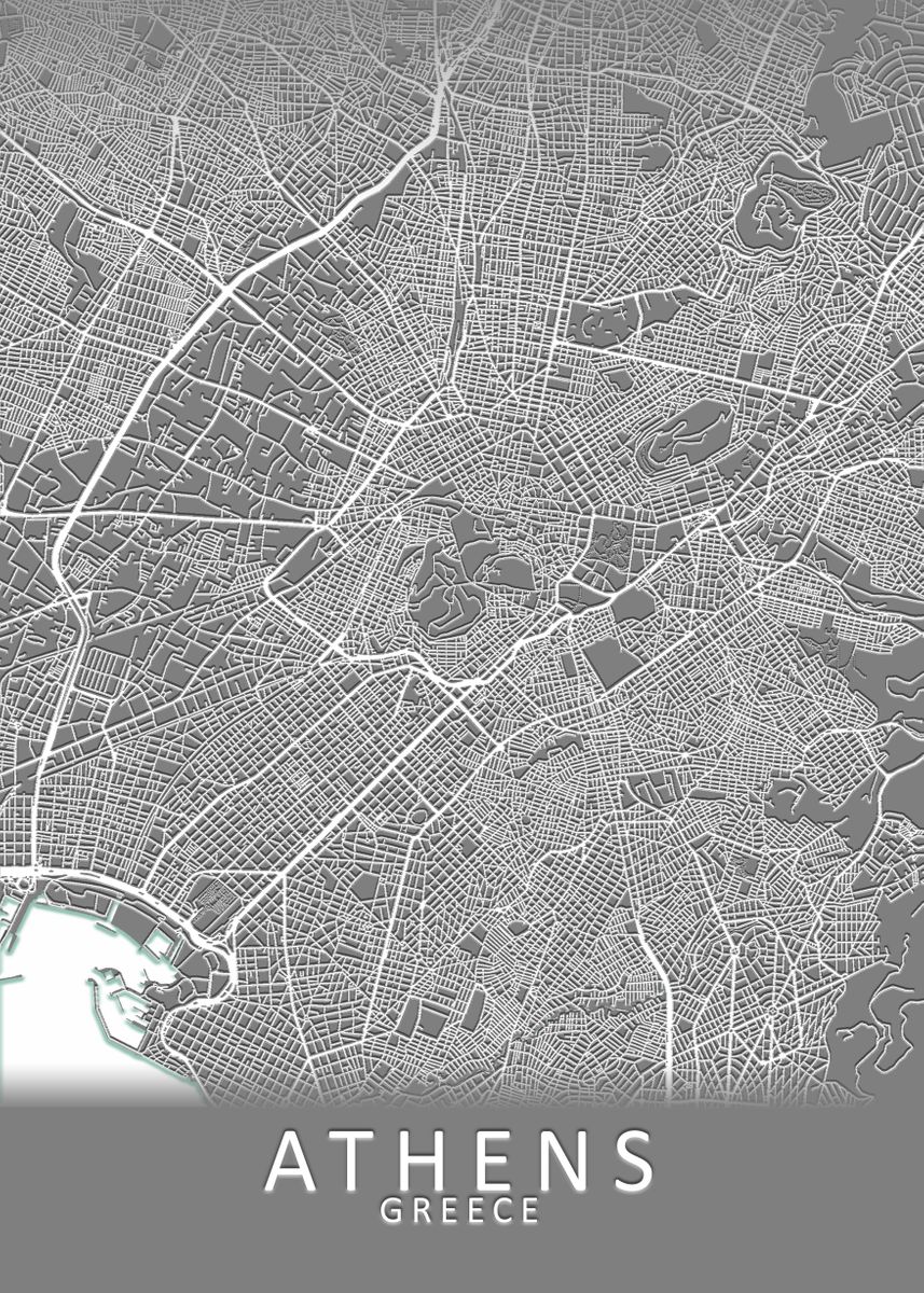 'Athens Grey City Map' Poster, picture, metal print, paint by City Map ...