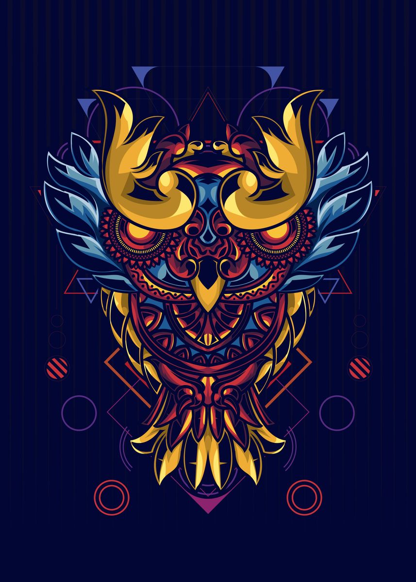 'Owl Sacred Geometry ' Poster, picture, metal print, paint by Dwi ...