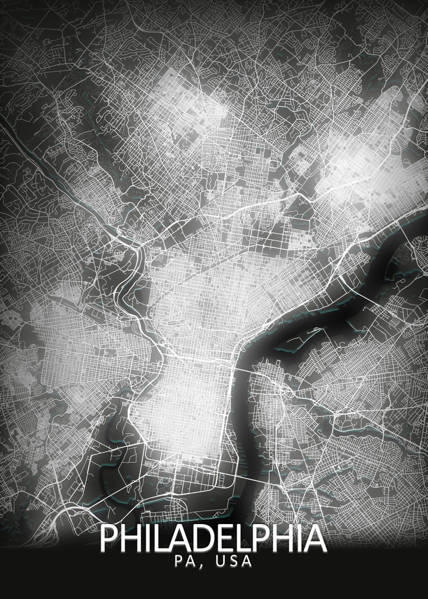 'Philadelphia LED Glow Map' Poster by City Map Art Prints | Displate