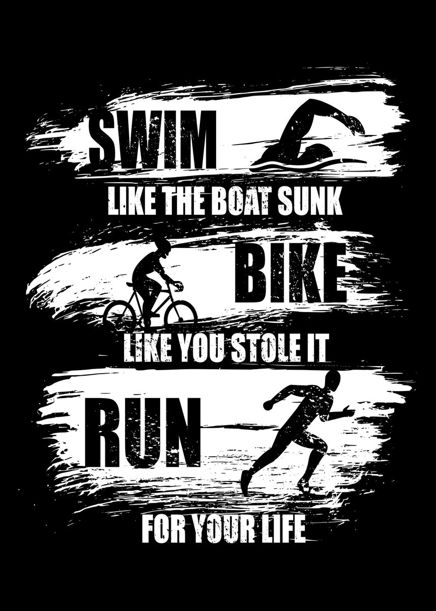 'Swim Bike Run' Poster, picture, metal print, paint by Overstyle Designs | Displate