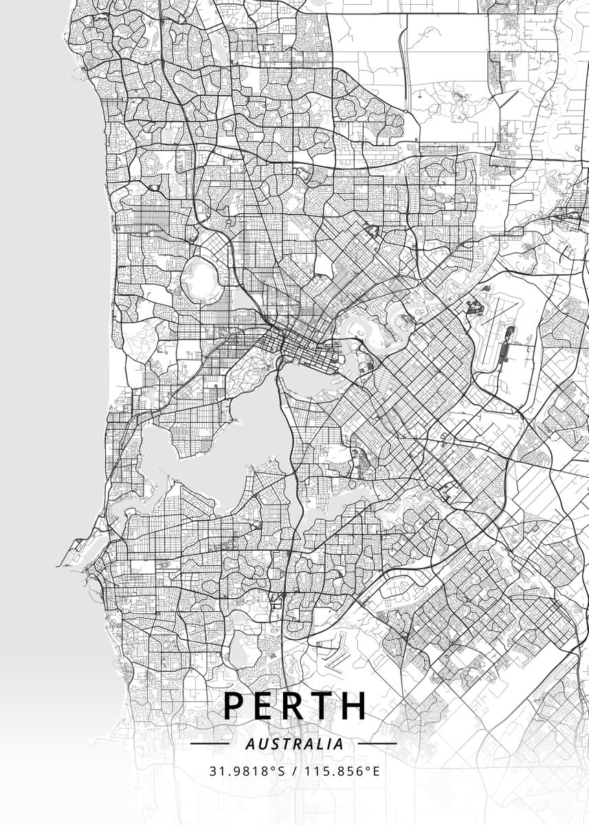 'Perth Australia' Poster, picture, metal print, paint by Designer Map ...