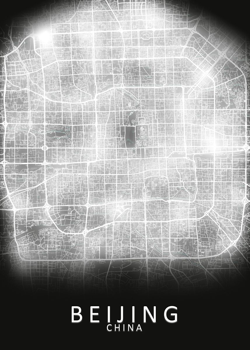 'Beijing LED Glow City Map' Poster, picture, metal print, paint by City ...
