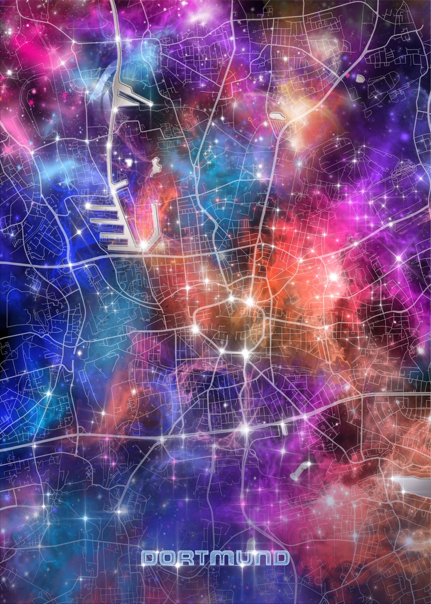 'dortmund map galaxy' Poster, picture, metal print, paint by Bekim Art ...