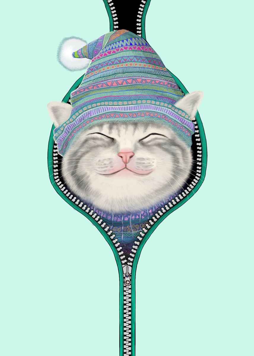'Cat in the zip' Poster by Tum meow | Displate