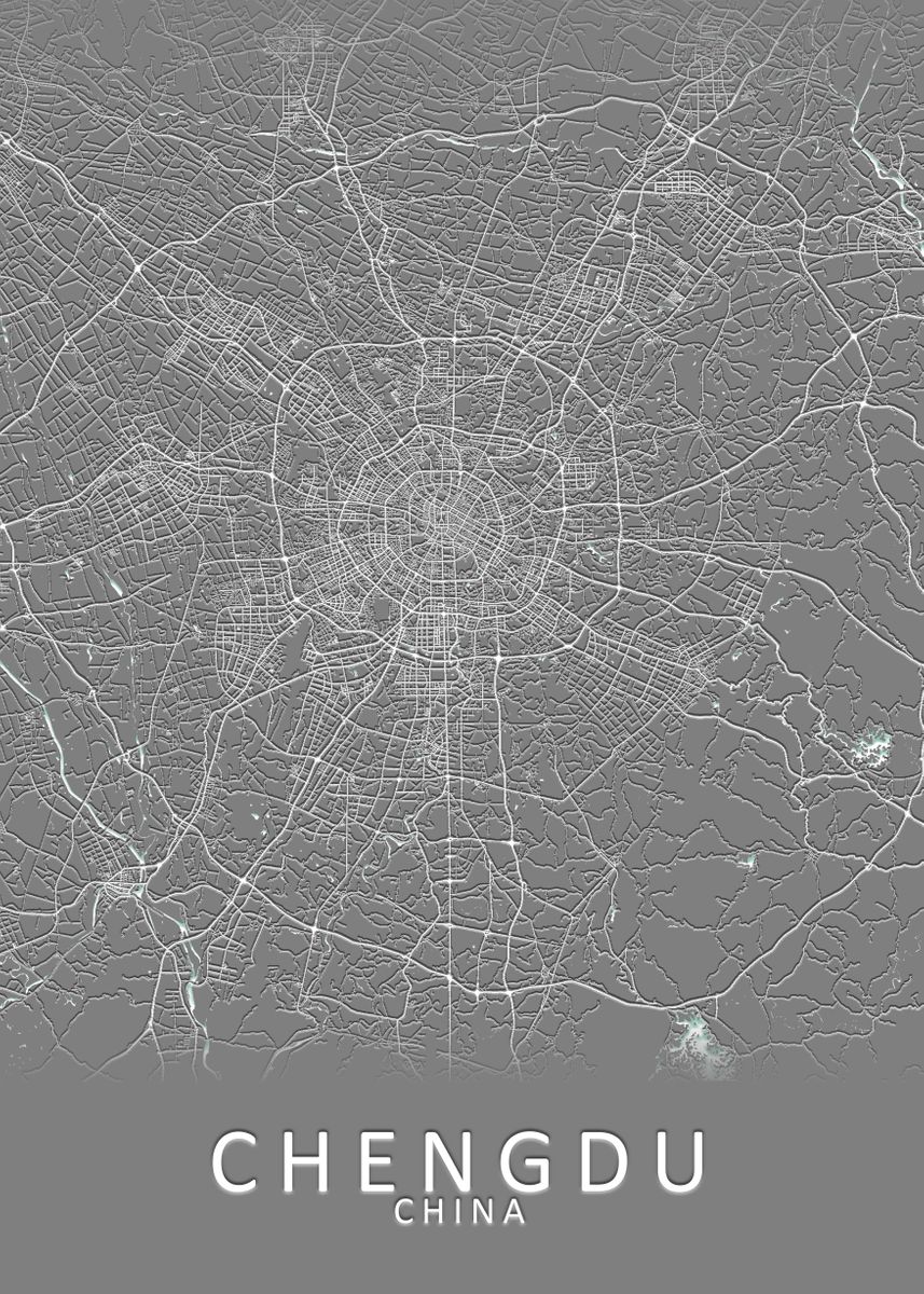 'Chengdu Grey City Map' Poster, picture, metal print, paint by City Map ...
