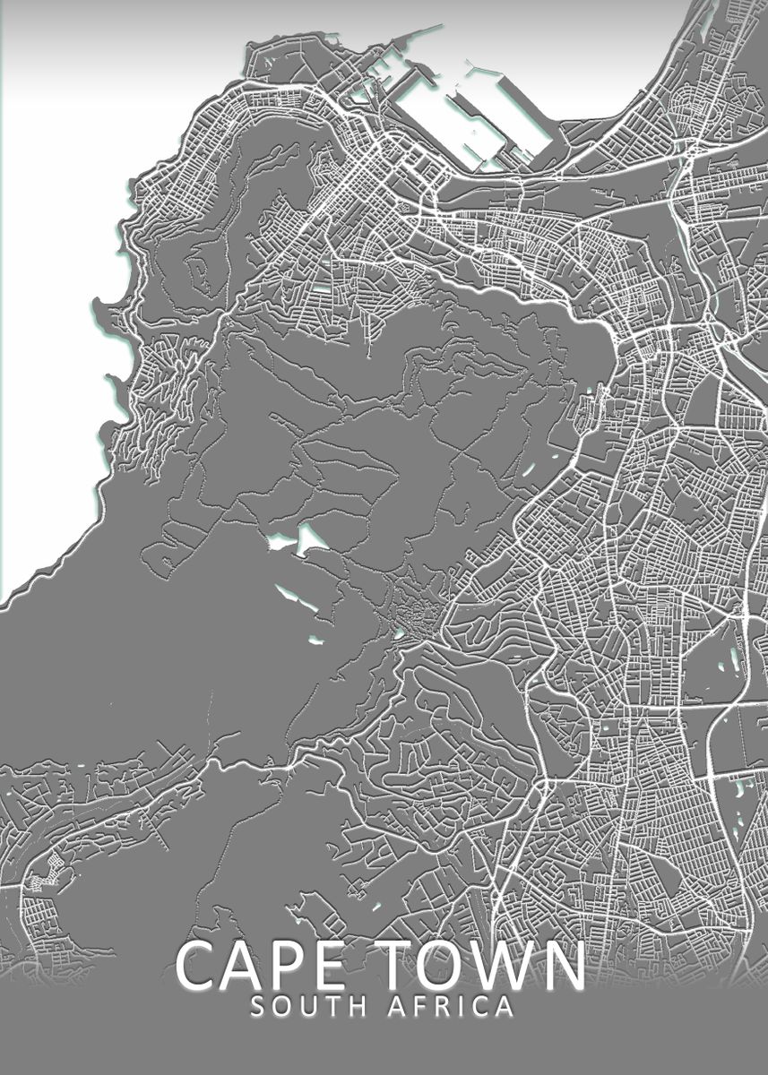 'Cape Town Grey City Map' Poster, picture, metal print, paint by City ...