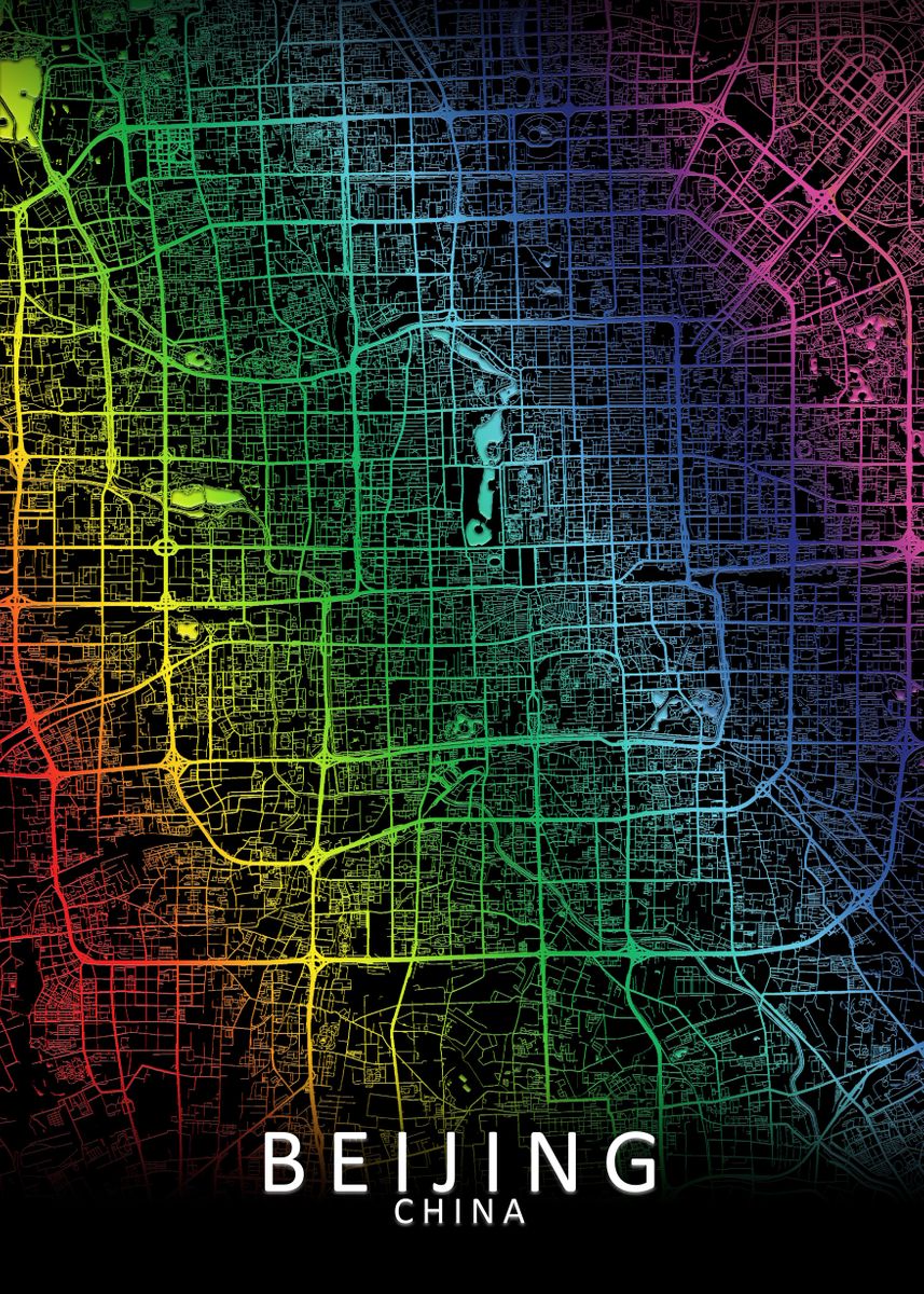 'Beijing Rainbow City Map' Poster, picture, metal print, paint by City ...