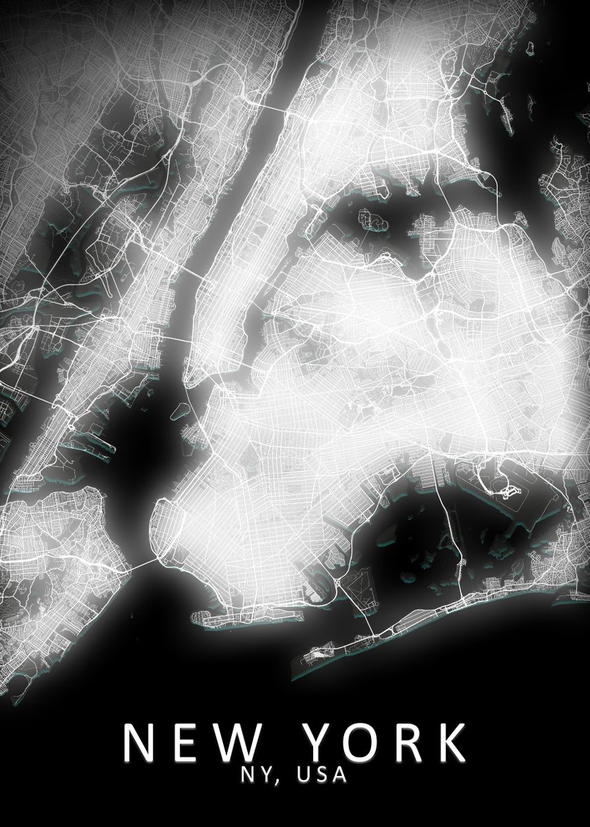 'New York LED Glow City Map' Poster by City Map Art Prints | Displate