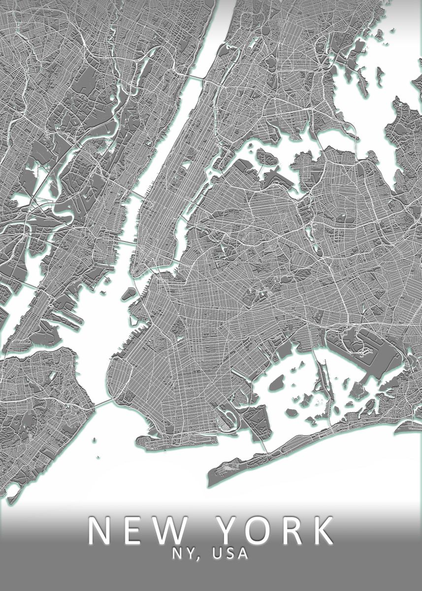 'New York Grey City Map' Poster, picture, metal print, paint by City ...