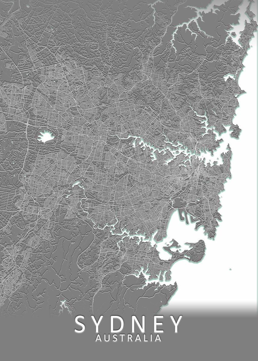 'Sydney Grey City Map' Poster, picture, metal print, paint by City Map ...