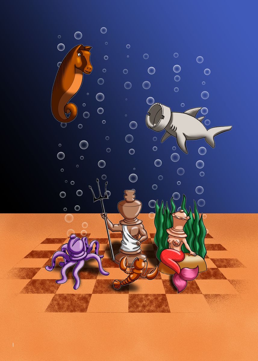 'Chess Aquarium' Poster, picture, metal print, paint by Carmela ...