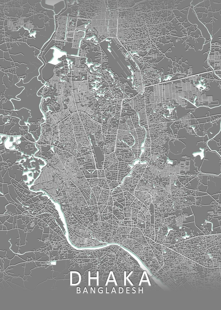 'Dhaka Grey City Map' Poster by City Map Art Prints | Displate