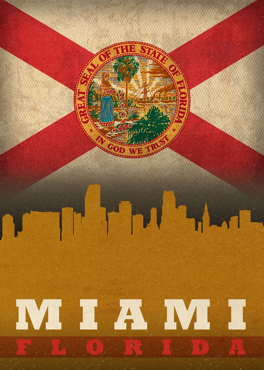 'Miami Florida City Skyline' Poster, picture, metal print, paint by ...