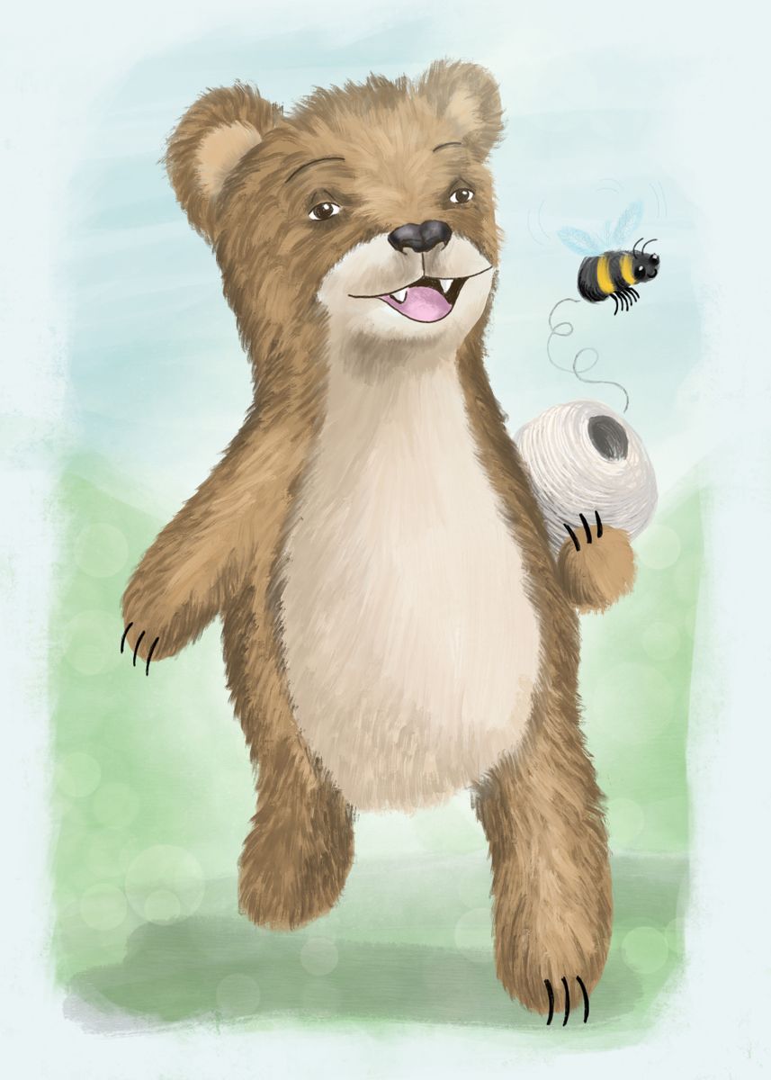 'Bear and bee' Poster, picture, metal print, paint by Matt Corrigan ...