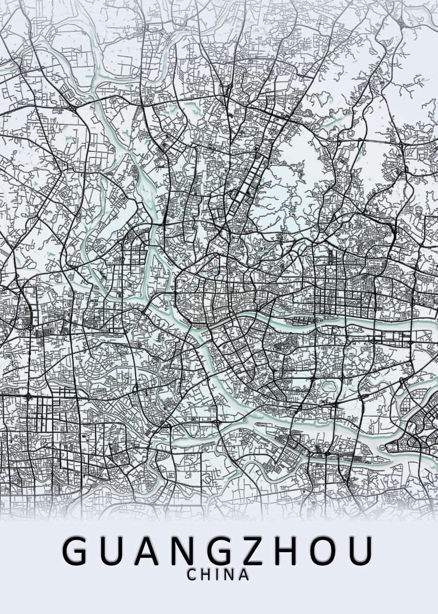 'Guangzhou White City Map' Poster, picture, metal print, paint by City ...