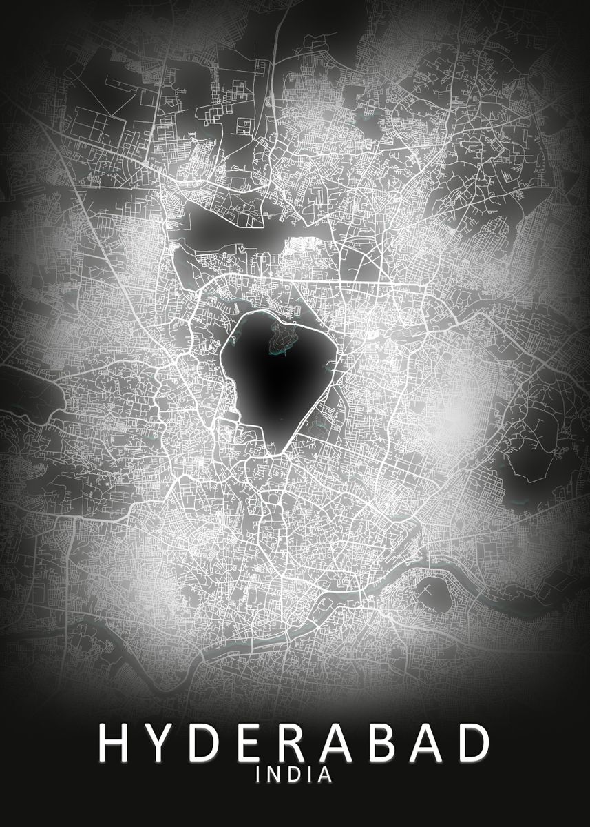 'Hyderabad LED Glow CityMap' Poster by City Map Art Prints | Displate