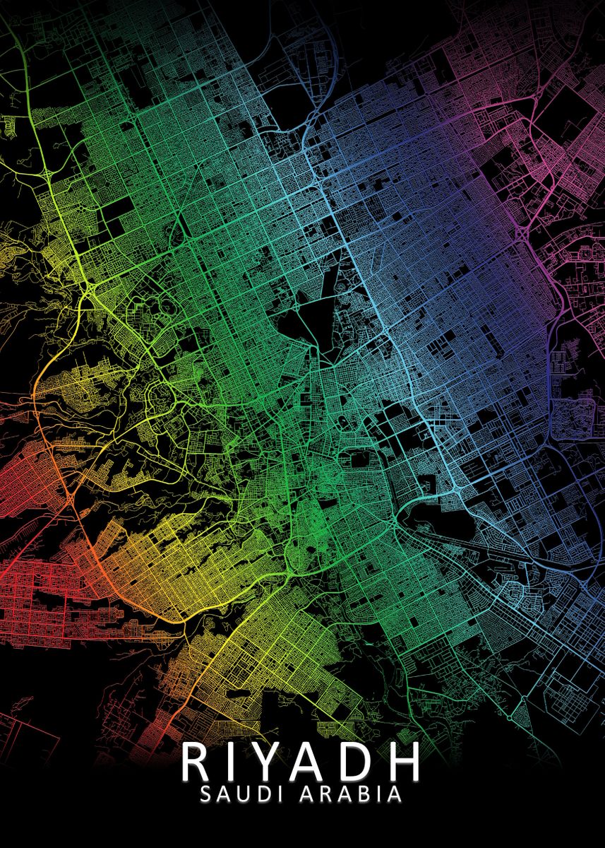 'Riyadh Rainbow City Map' Poster by City Map Art Prints | Displate