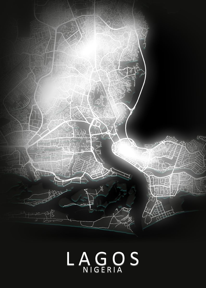 'Lagos LED Glow City Map' Poster, picture, metal print, paint by City ...