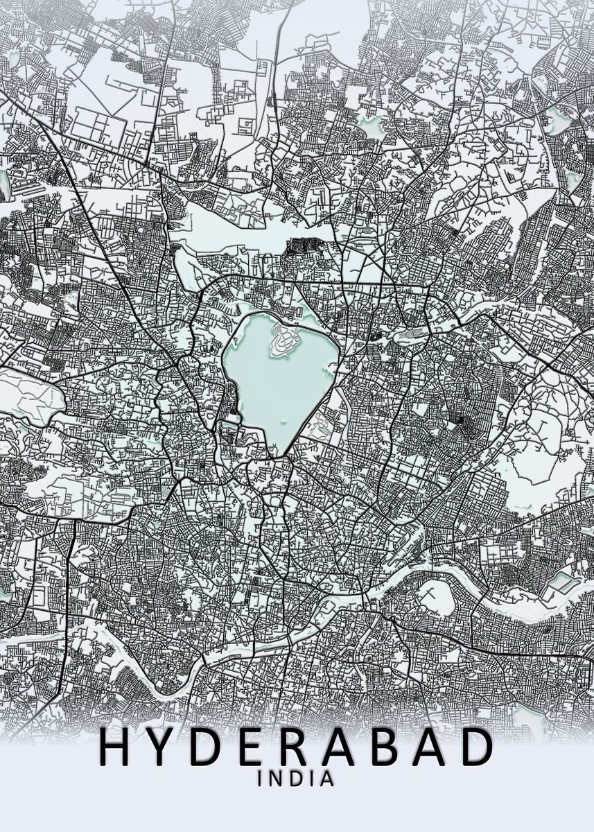 'Hyderabad White City Map' Poster by City Map Art Prints | Displate