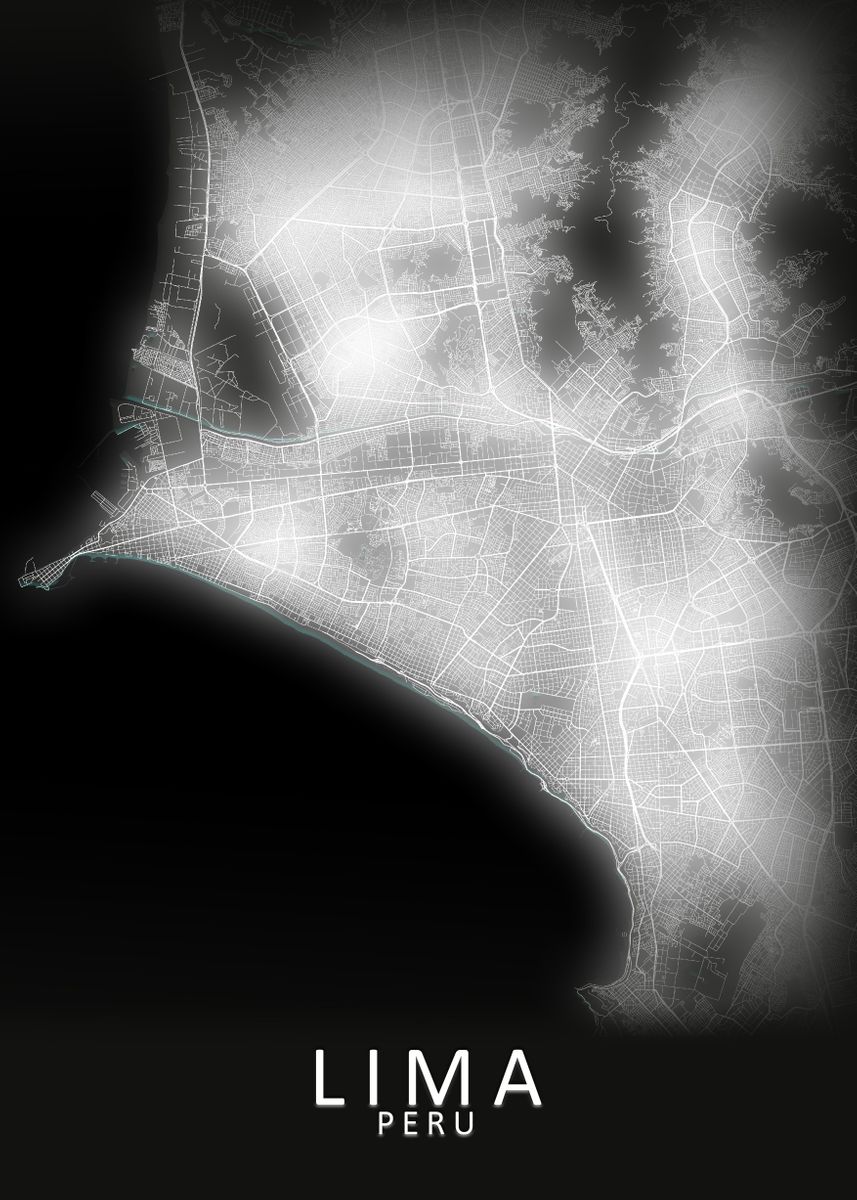 'Lima LED Glow City Map' Poster, picture, metal print, paint by City ...