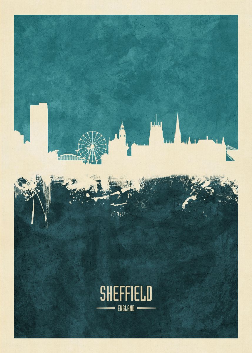 'Sheffield England Skyline' Poster by Michael Tompsett | Displate