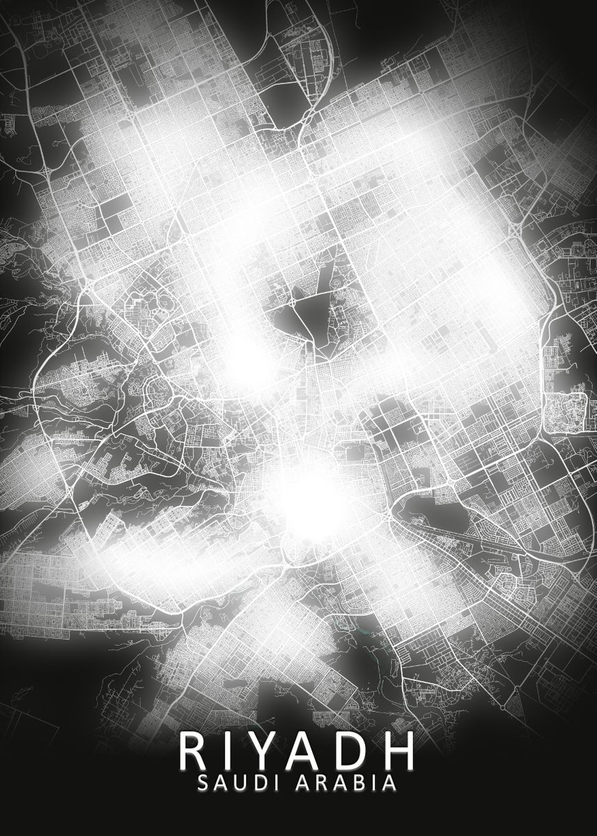 'Riyadh LED Glow City Map' Poster, picture, metal print, paint by City ...