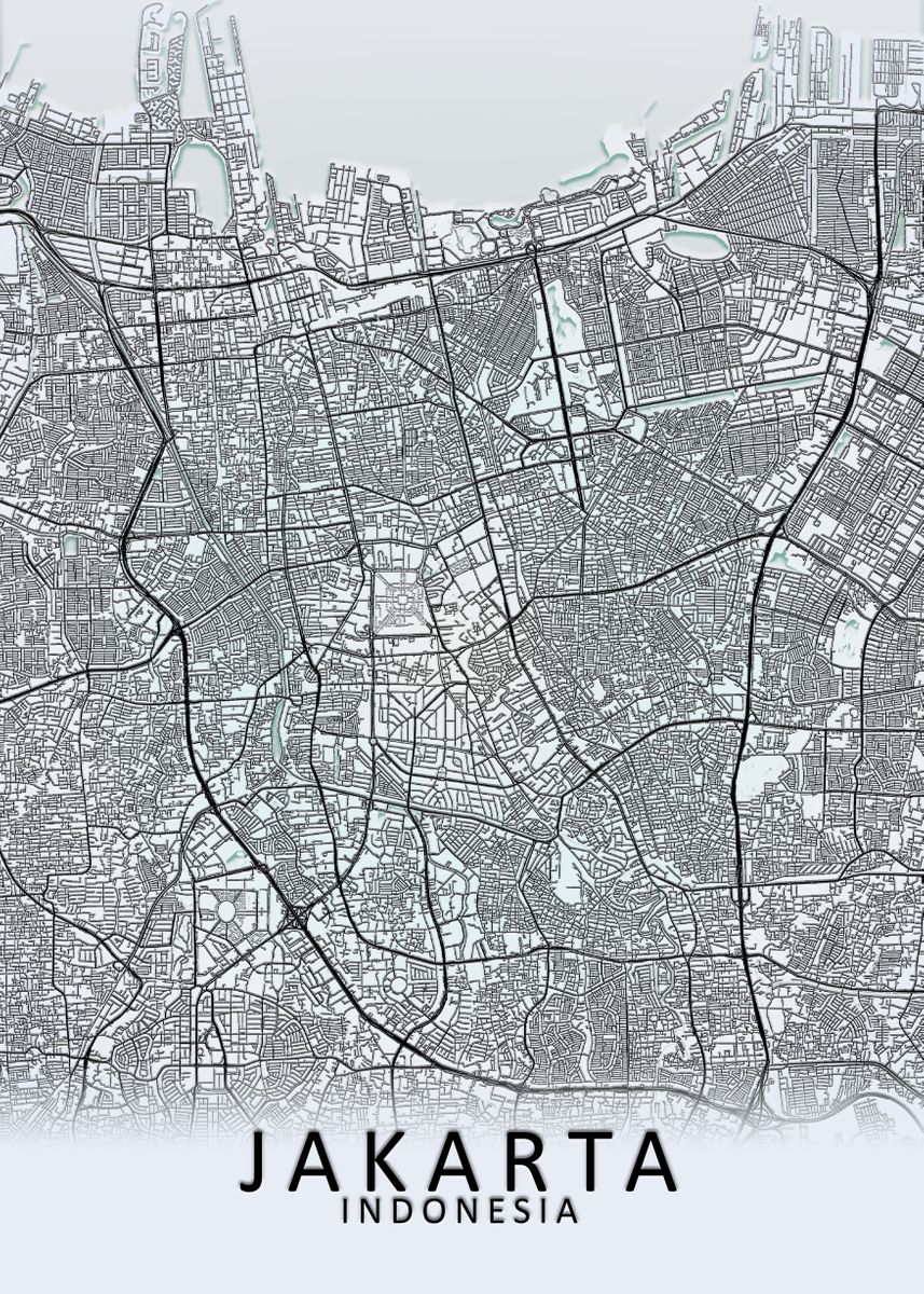 'Jakarta White City Map' Poster, picture, metal print, paint by City ...
