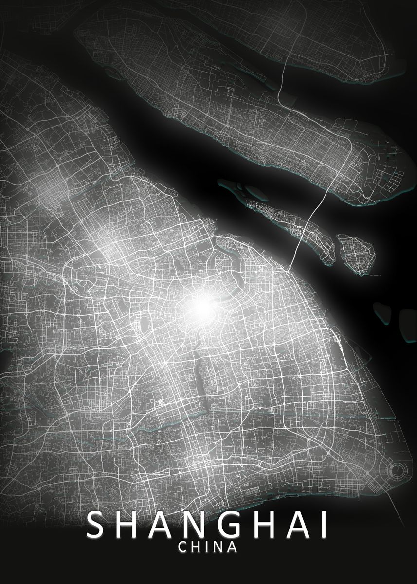 'Shanghai LED Glow City Map' Poster by City Map Art Prints | Displate