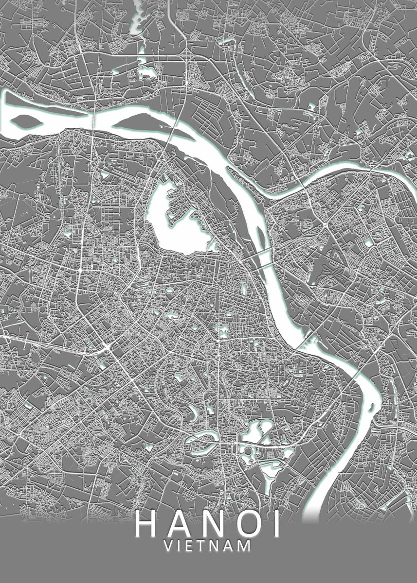 'Hanoi Grey City Map' Poster by City Map Art Prints | Displate