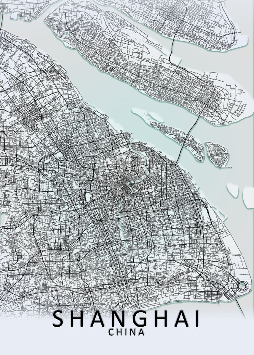 'Shanghai White City Map' Poster, picture, metal print, paint by City ...