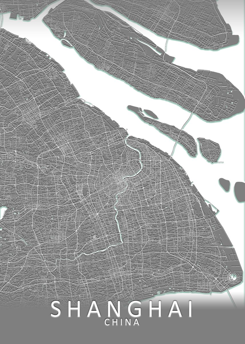 'Shanghai Grey City Map' Poster, picture, metal print, paint by City ...
