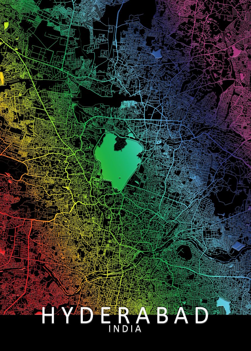 'Hyderabad Rainbow City Map' Poster, picture, metal print, paint by ...