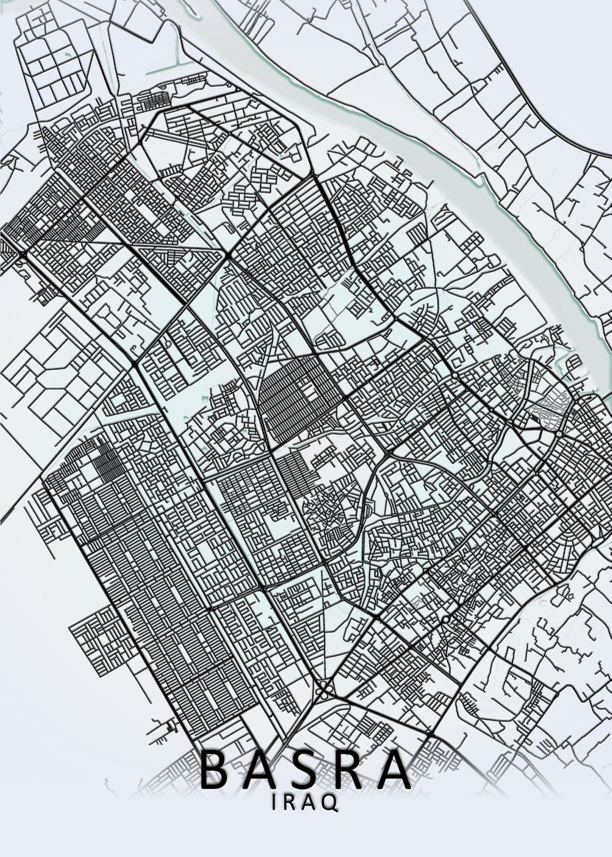 'Basra White City Map' Poster, picture, metal print, paint by City Map ...