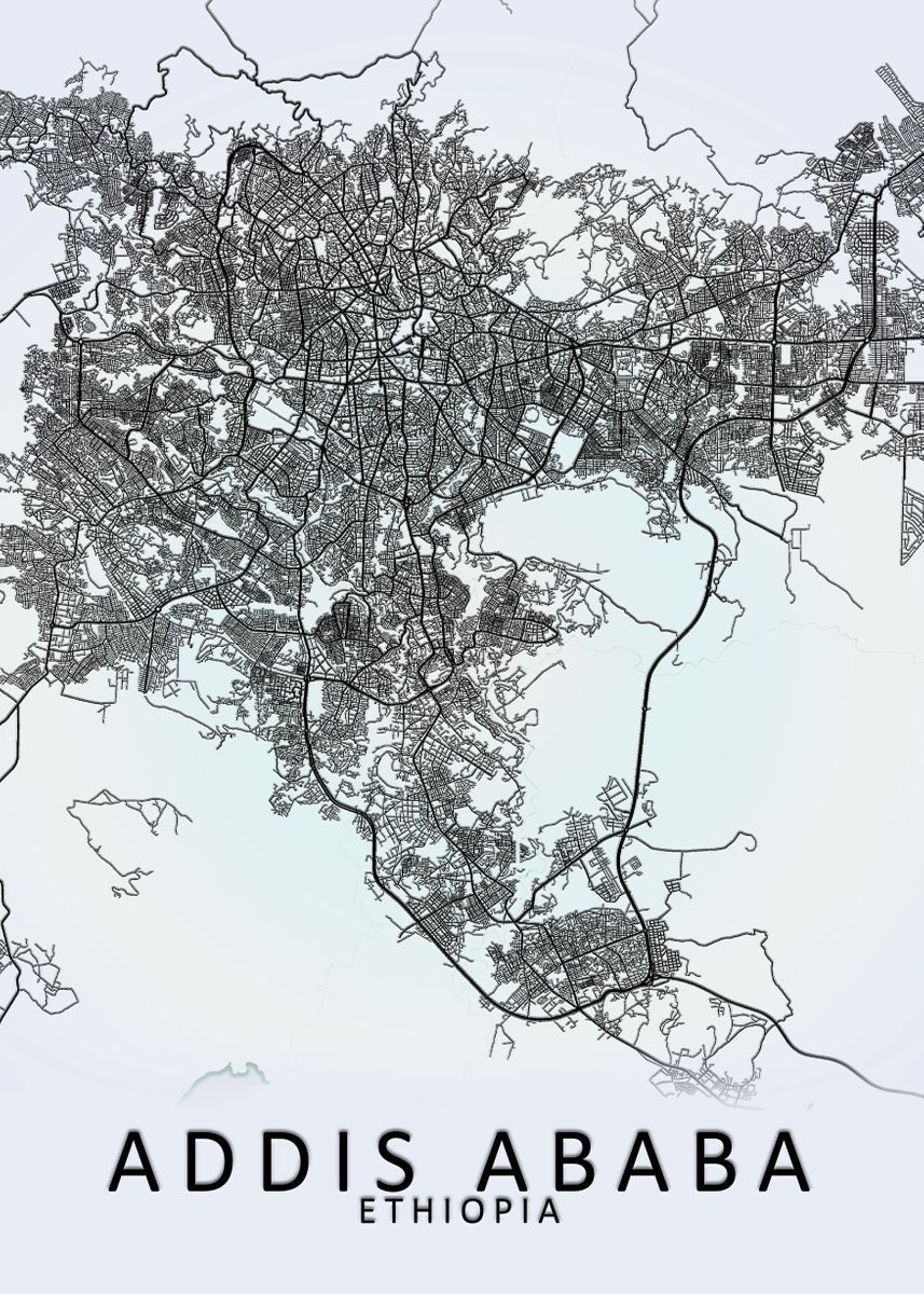 'Addis Ababa White City Map' Poster, picture, metal print, paint by ...