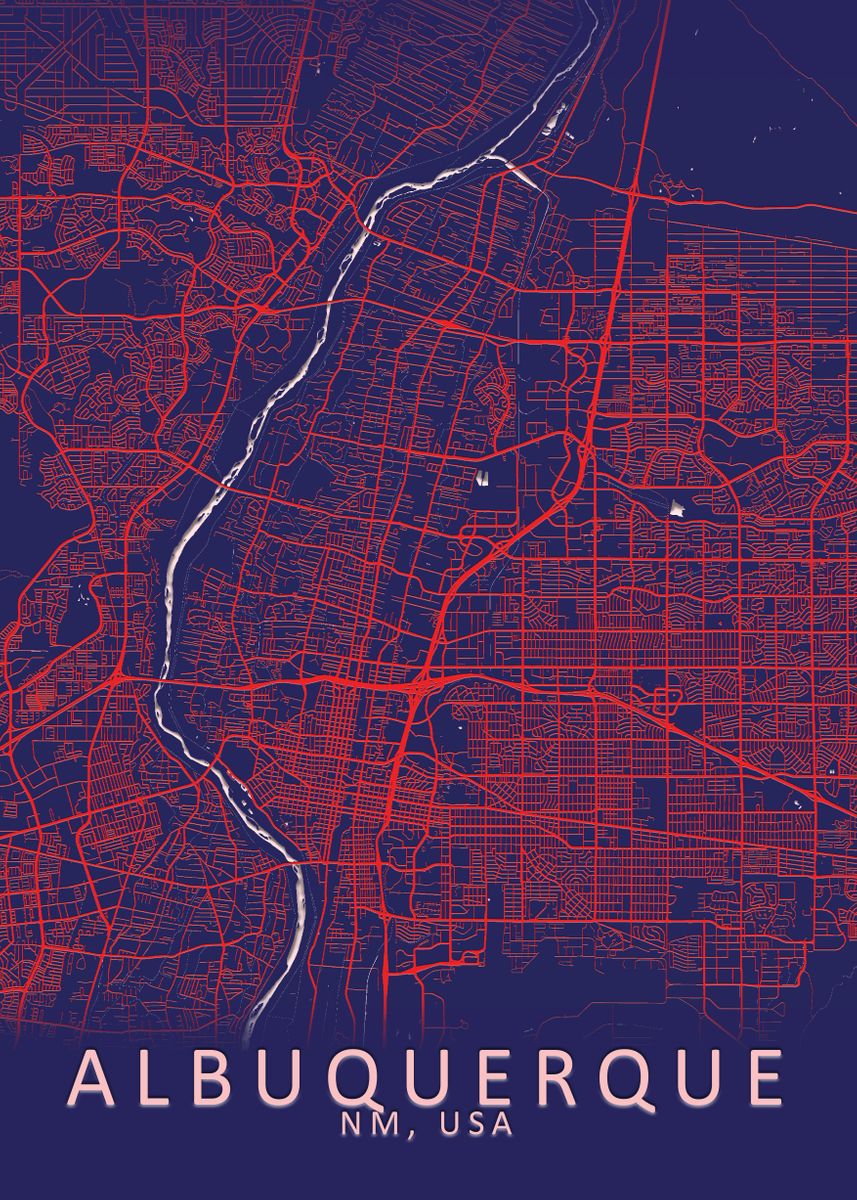 'Albuquerque Blue City Map' Poster by City Map Art Prints | Displate