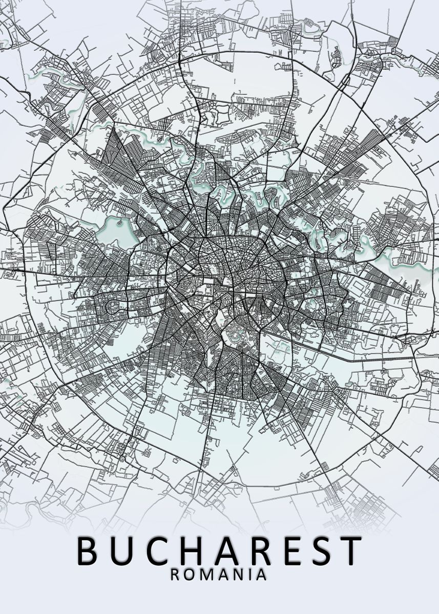 'Bucharest White City Map' Poster, picture, metal print, paint by City ...