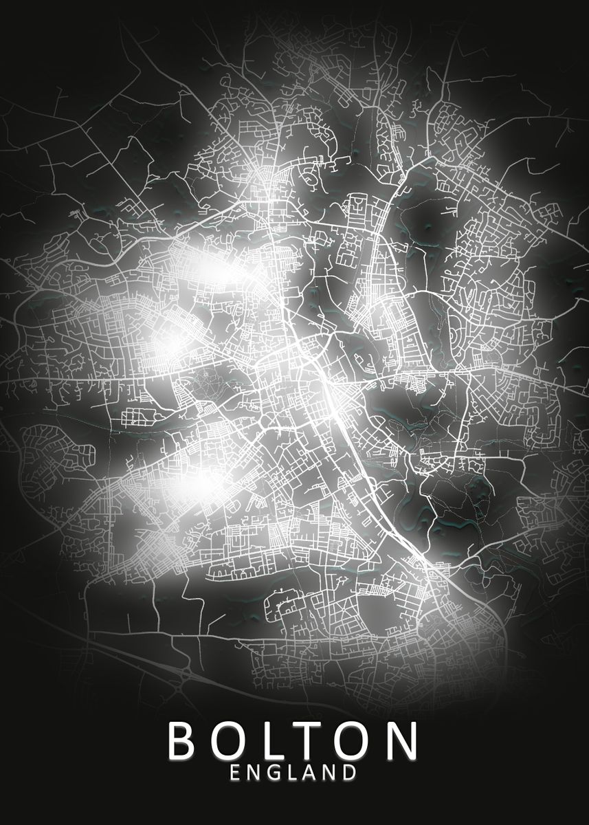 'Bolton LED Glow City Map' Poster, picture, metal print, paint by City ...