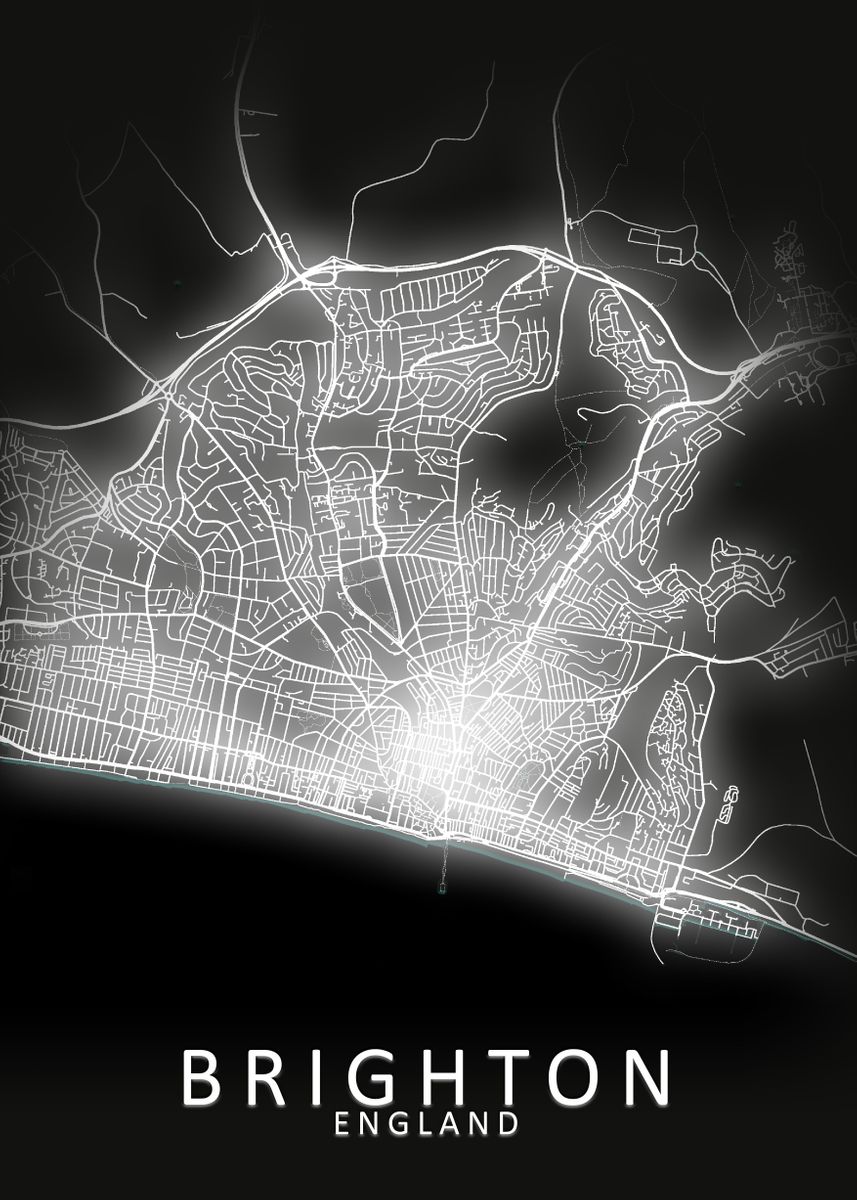 'Brighton LED Glow City Map' Poster by City Map Art Prints | Displate
